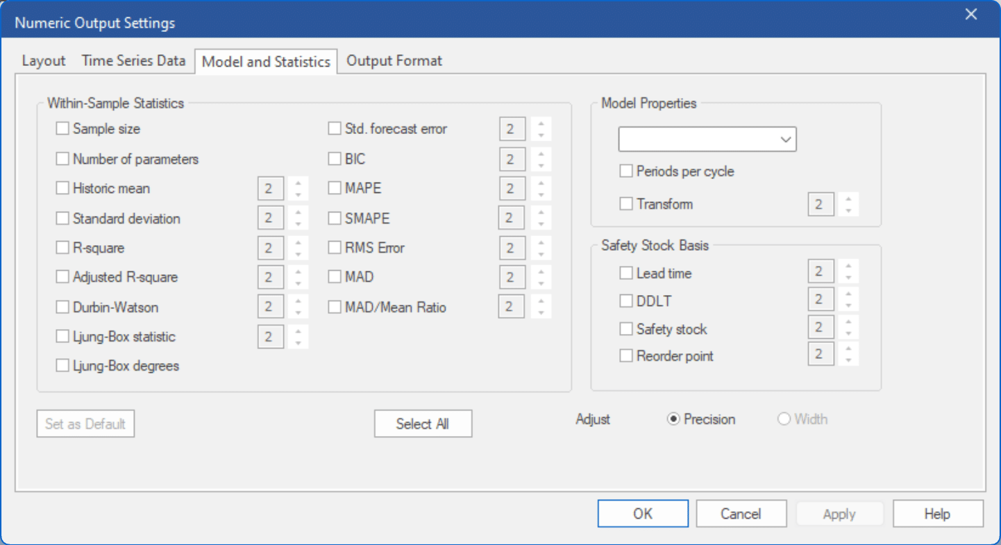 The Numeric Output View - Forecast Pro