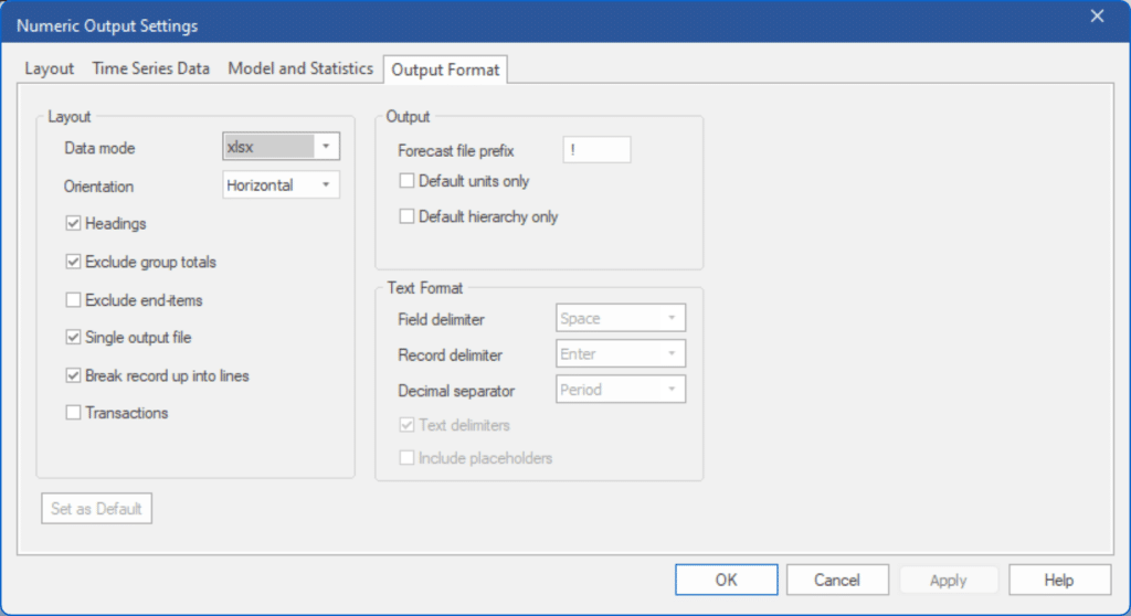 The Numeric Output View - Forecast Pro
