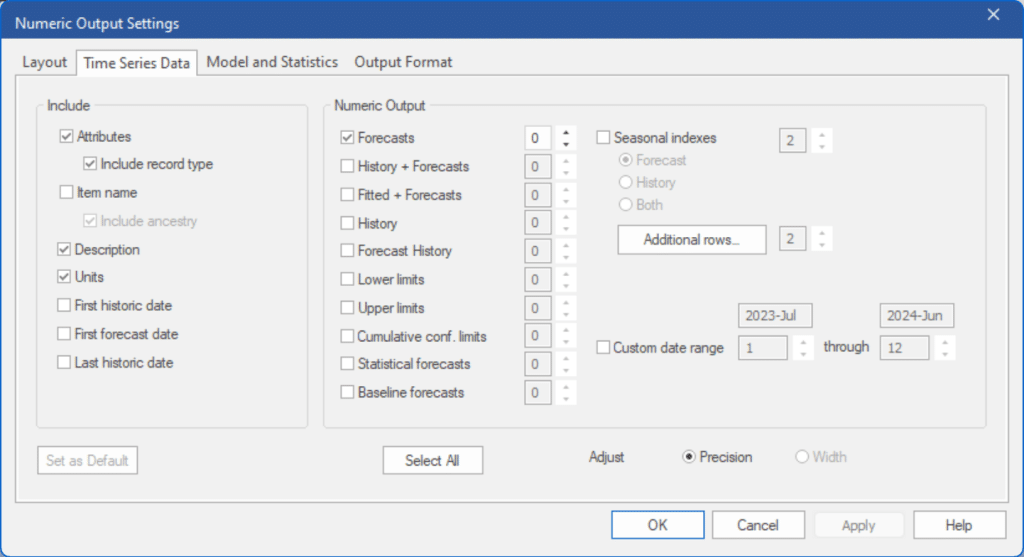 The Numeric Output View - Forecast Pro