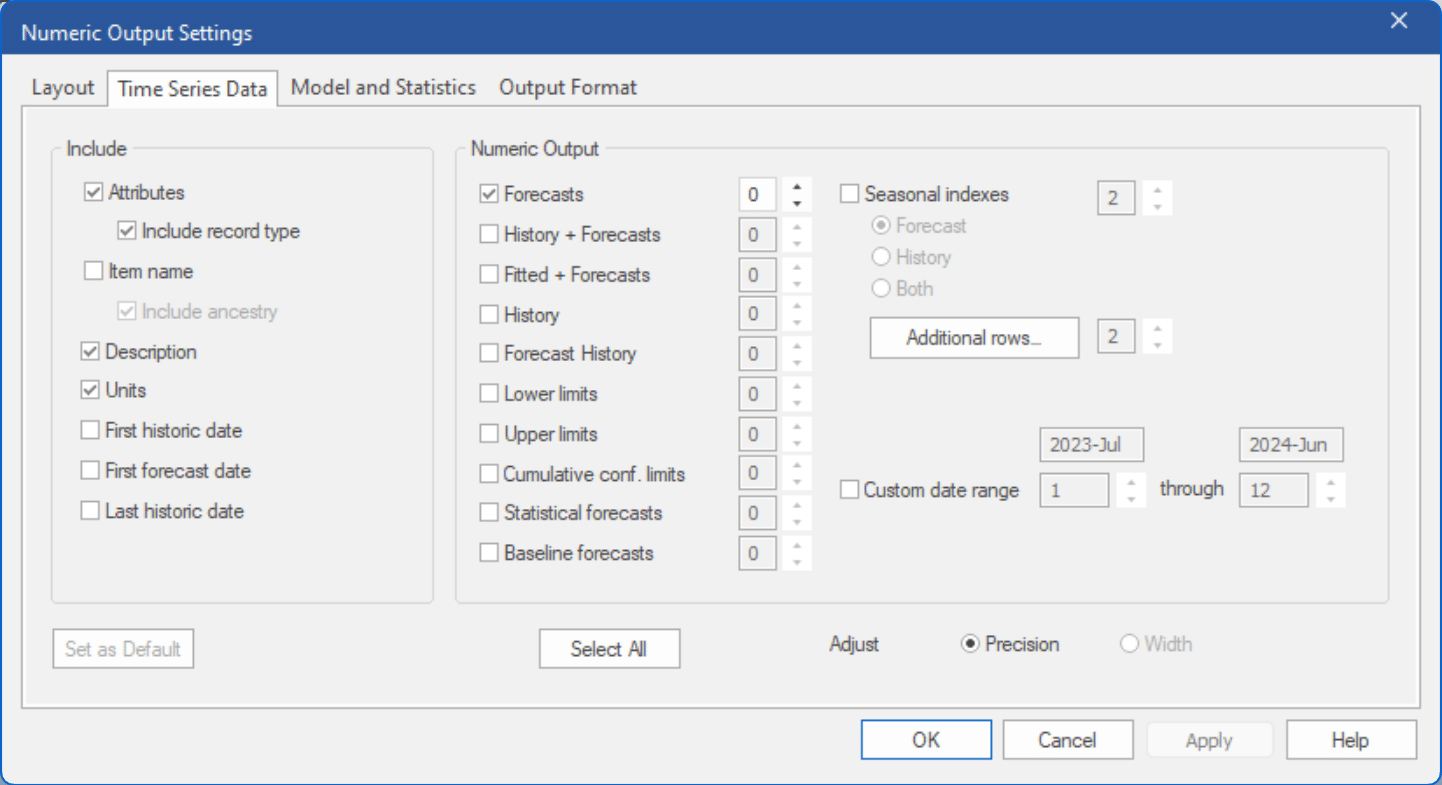 The Numeric Output View - Forecast Pro