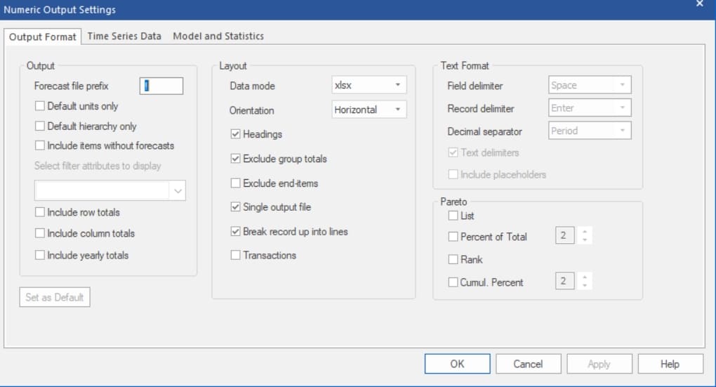 The Numeric Output View Forecast Pro