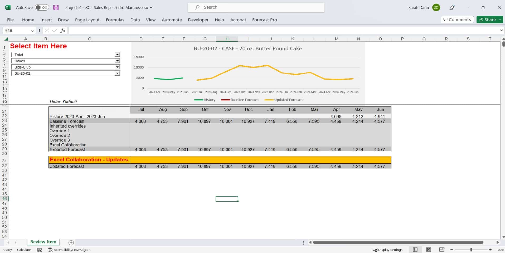 Editing Collaboration Sheets in Excel - Forecast Pro