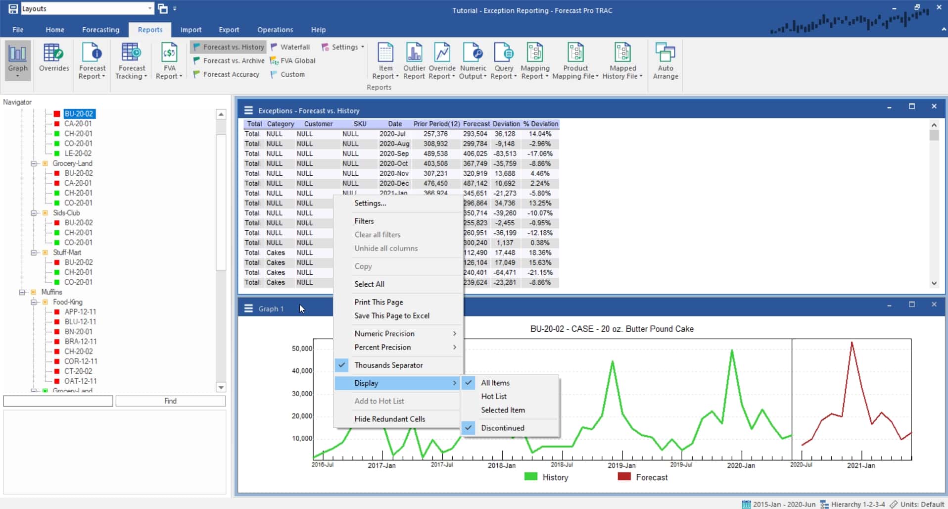 The Exception Report Views Overview - Forecast Pro